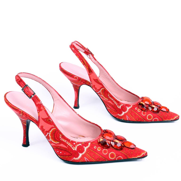 Dolce and Gabbana Shoes in Red Floral Baroque Print Slingback Heels ...