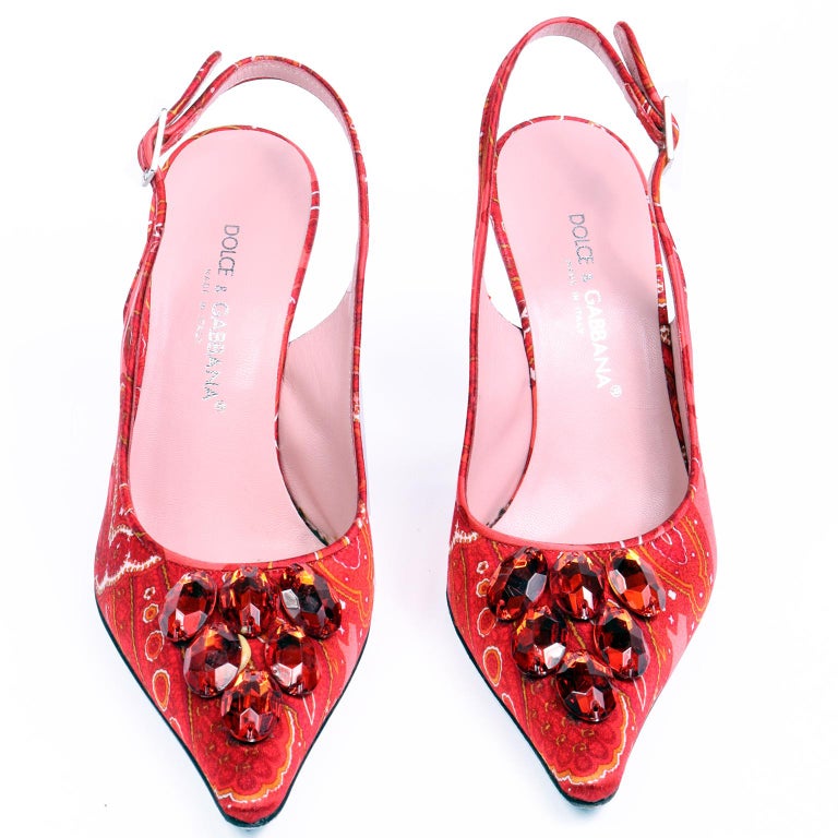 Dolce and Gabbana Shoes in Red Floral Baroque Print Slingback Heels ...