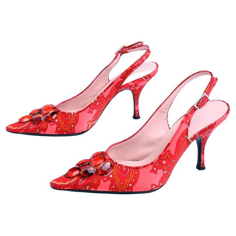 Dolce and Gabbana Shoes in Red Floral Baroque Print Slingback Heels ...