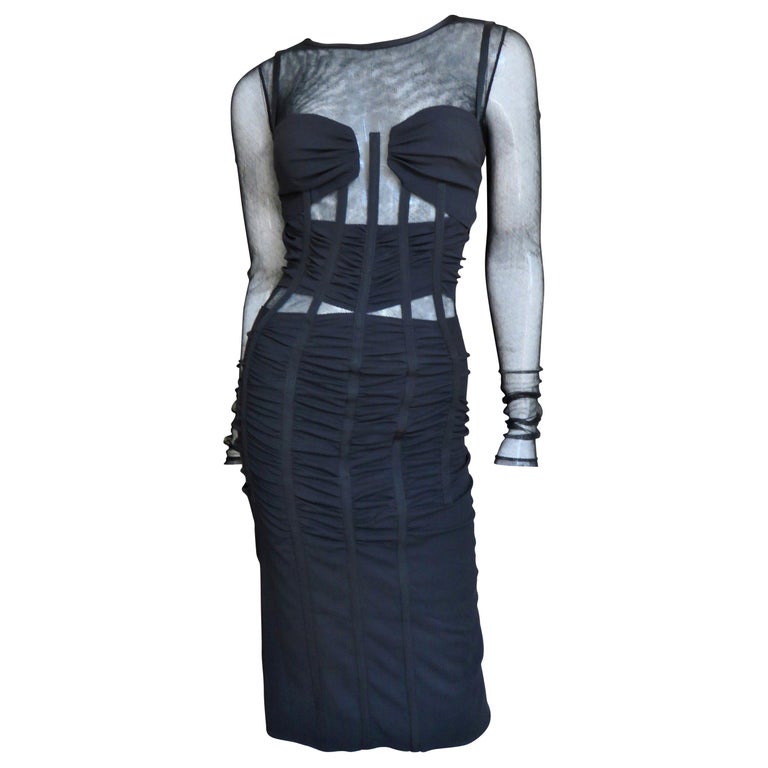 Dolce and Gabbana Silk Corset Dress with Sheer Panels For Sale at ...