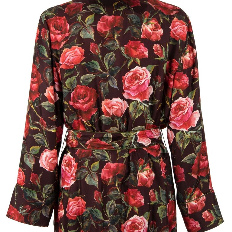 Dolce and Gabbana - Silk Roses Rose Coat Robe Red Bordeaux 44 34 XS For ...