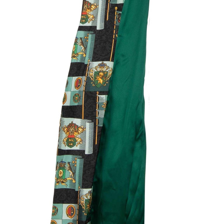 Dolce and Gabbana Silk Royal Heraldy Lion Crown Coat Robe Green 48 38 M ...