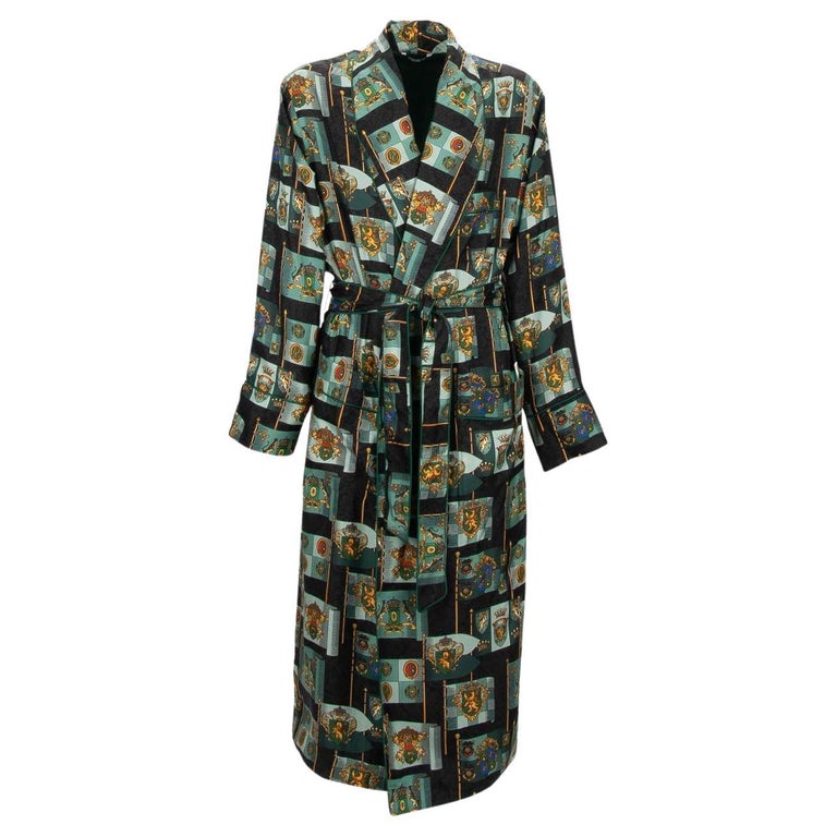 Dolce and Gabbana Silk Royal Heraldy Lion Crown Coat Robe Green 48 38 M ...