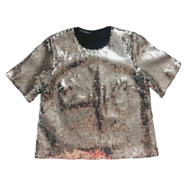 Dolce and Gabbana Silver Festive Seasonal Sequin Glitter Top Short ...