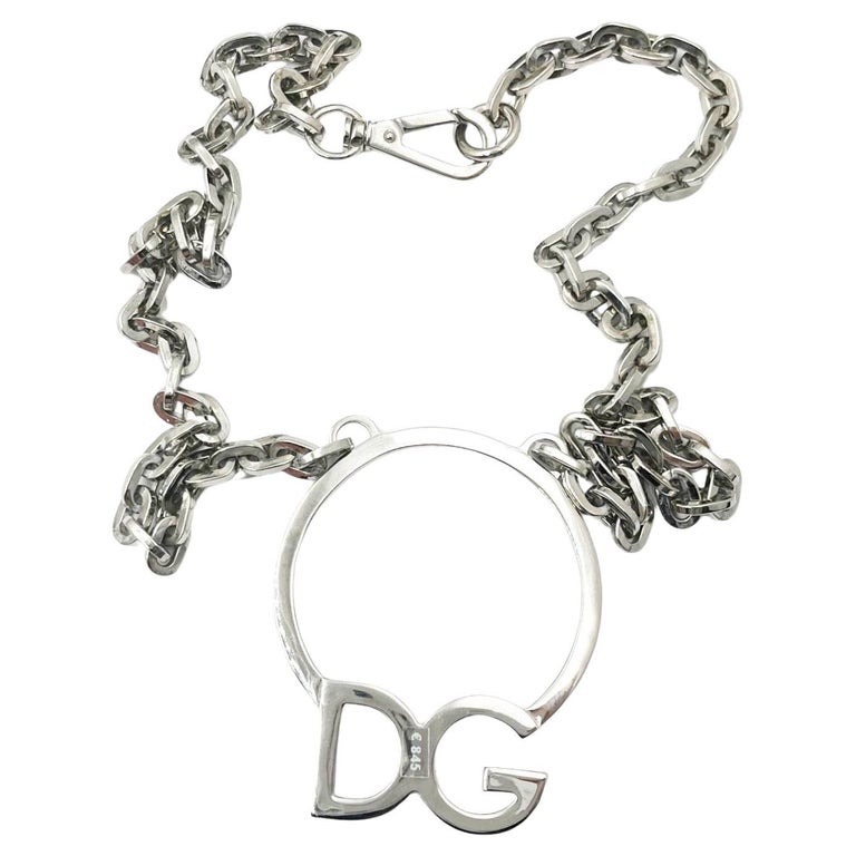 Dolce &Gabbana Silver Large Pendant Chain Long Necklace For Sale at 1stDibs