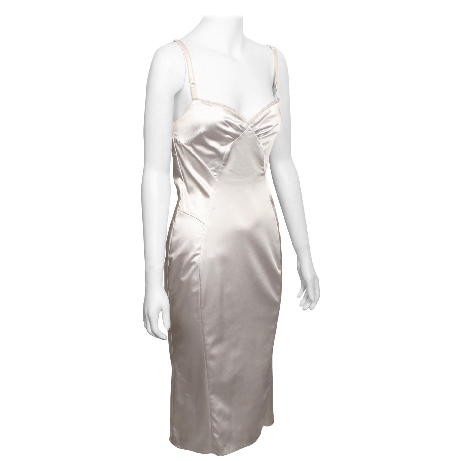 Dolce and Gabbana silver stretch satin slip dress For Sale at 1stDibs ...