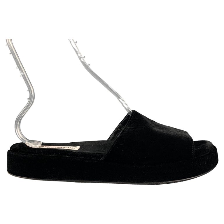 DOLCE and GABBANA Size 11 Black Velvet Platform Sandals For Sale at 1stDibs