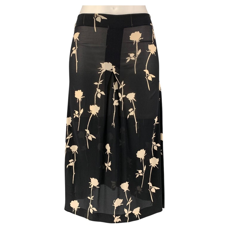 DOLCE and GABBANA Size 2 Black Cream Silk and Lycra Floral A-Line Skirt ...