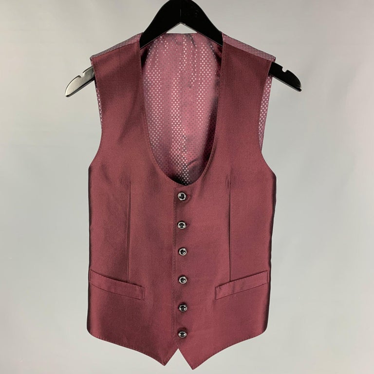 DOLCE and GABBANA Size 34 Burgundy Silk Buttoned Vest For Sale at 1stDibs
