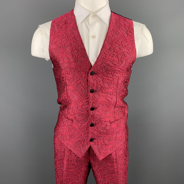 DOLCE and GABBANA Size 36 Raspberry Pink Brocade 3 Piece Peak Lapel ...