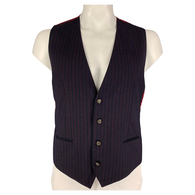 DOLCE and GABBANA Size 42 Navy Burgundy Vertical Stripe Vest For Sale ...