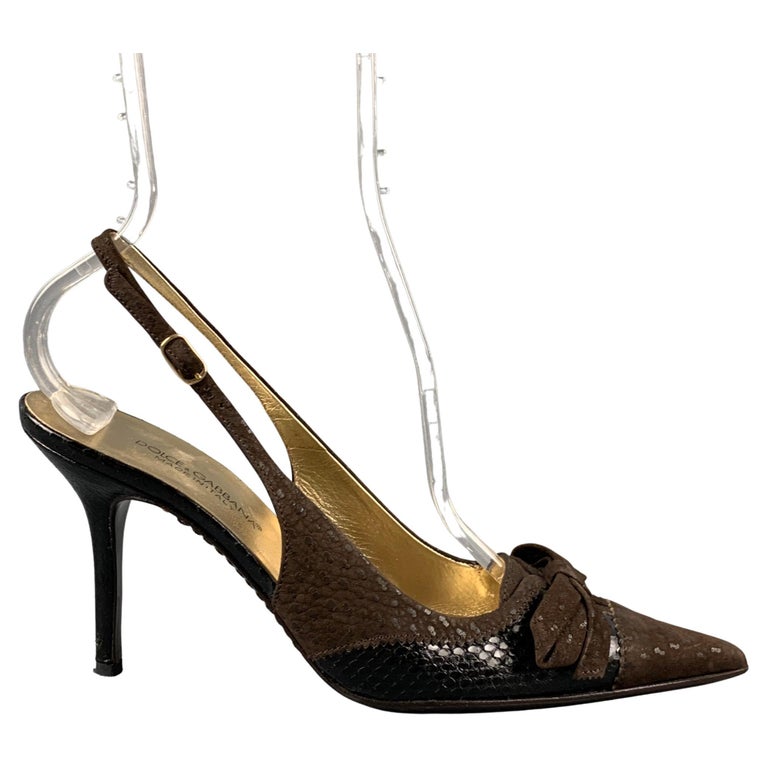 DOLCE and GABBANA Size 7 Brown Suede Slingback Bow Pumps For Sale at ...