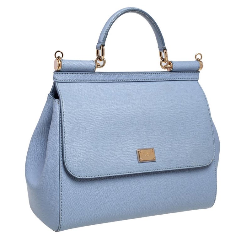 Dolce and Gabbana Sky Blue Leather Large Miss Sicily Top Handle Bag at ...
