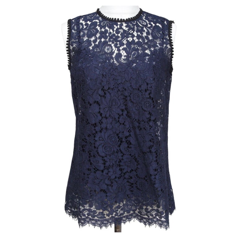 DOLCE and GABBANA Sleeveless Blouse Shirt Top Navy Blue Black Lace Sz ...