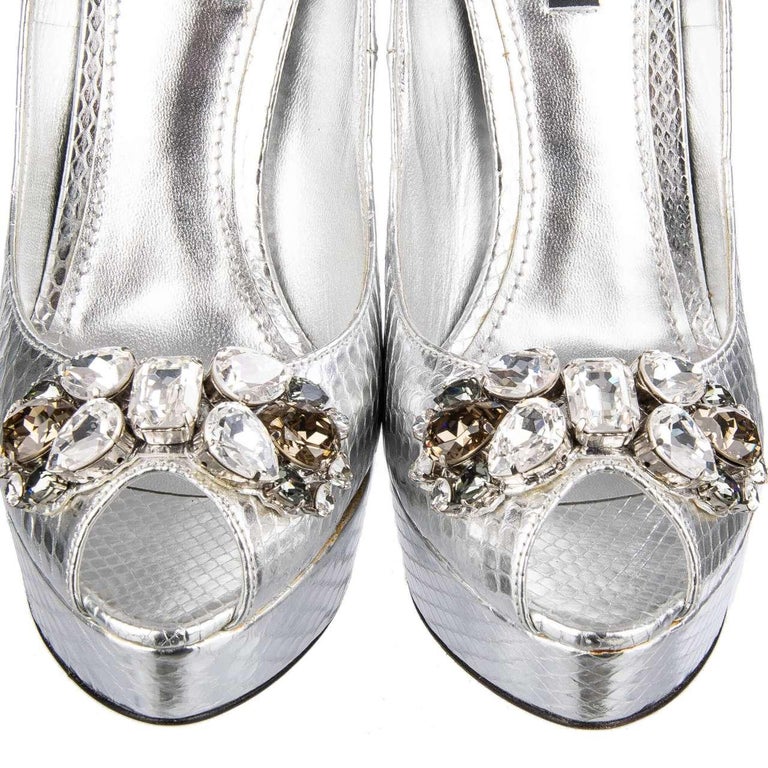 Dolce and Gabbana - Snake Leather Open Toe Pumps BETTE with Crystals ...