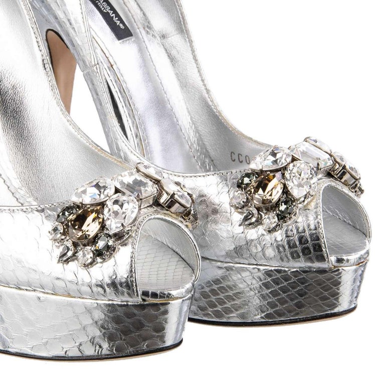 Dolce and Gabbana - Snake Leather Open Toe Pumps BETTE with Crystals ...
