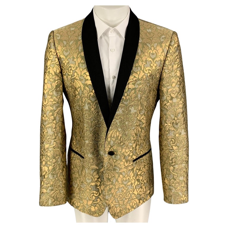 DOLCE and GABBANA SS 17 Size 42 Gold Jacquard Polyethylene Notch Lapel ...
