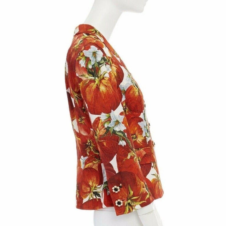 DOLCE GABBANA SS12 red tomato brocade floral strass button blazer ...