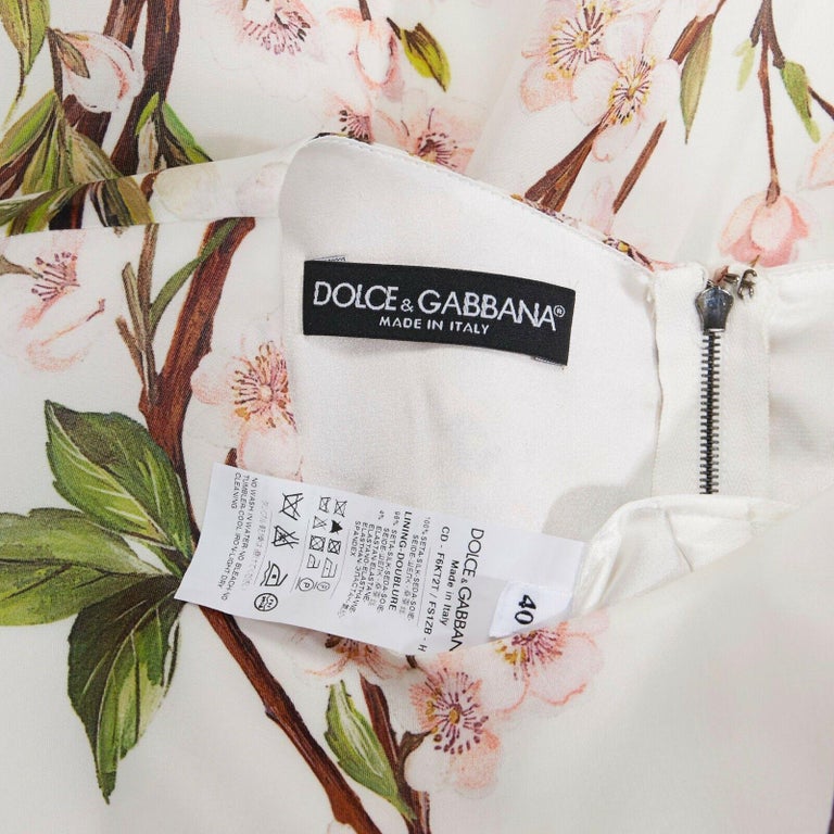 DOLCE GABBANA SS14 white pink cherry blossom print silk flared dress ...