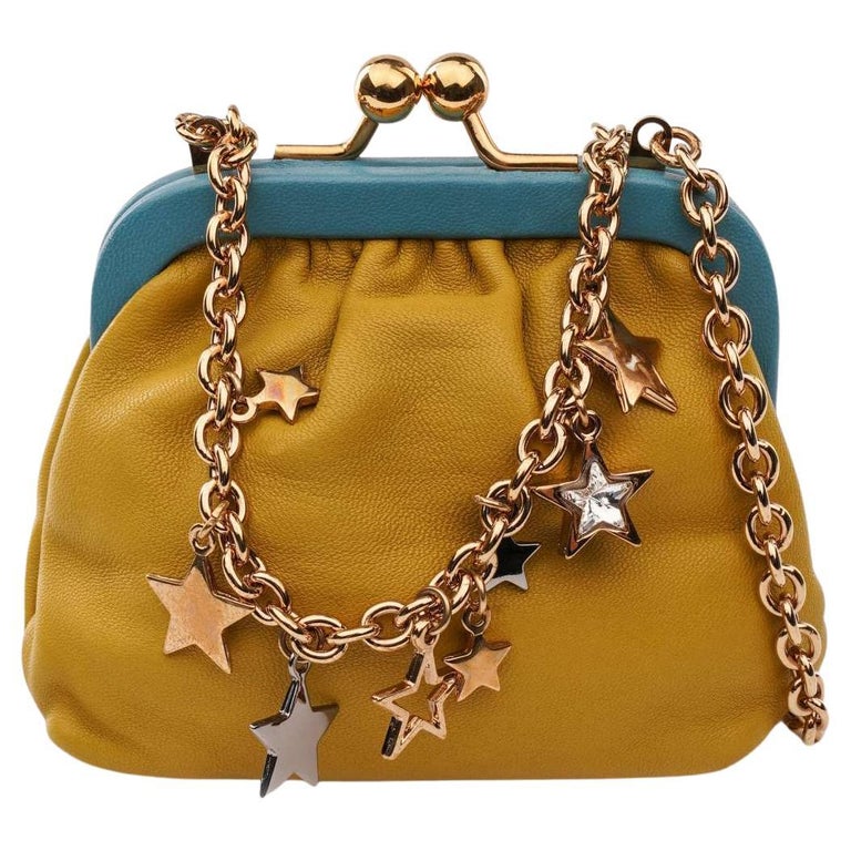 Dolce and Gabbana Star Metal Chain Clutch Purse Bag Gold Green Yellow ...