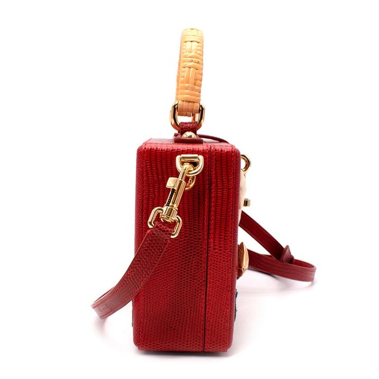 Dolce and Gabbana St.Barth Red Lizard Effect Embellished Box Bag For ...