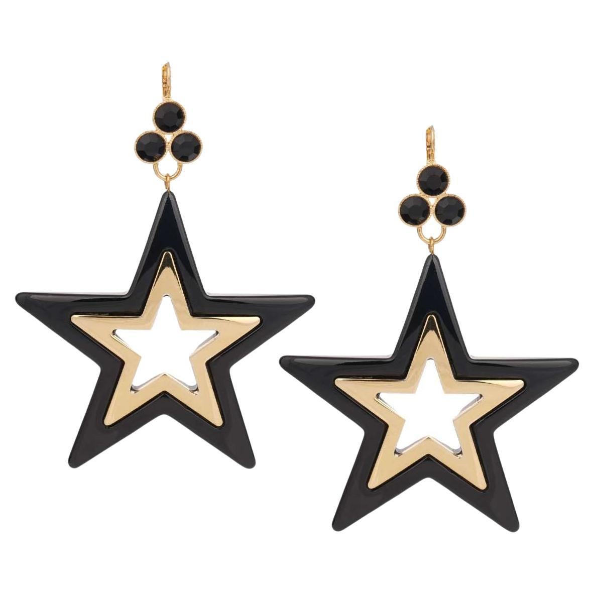 Dolce and Gabbana - Stelle Star Crystal Earrings White Gold Black For ...