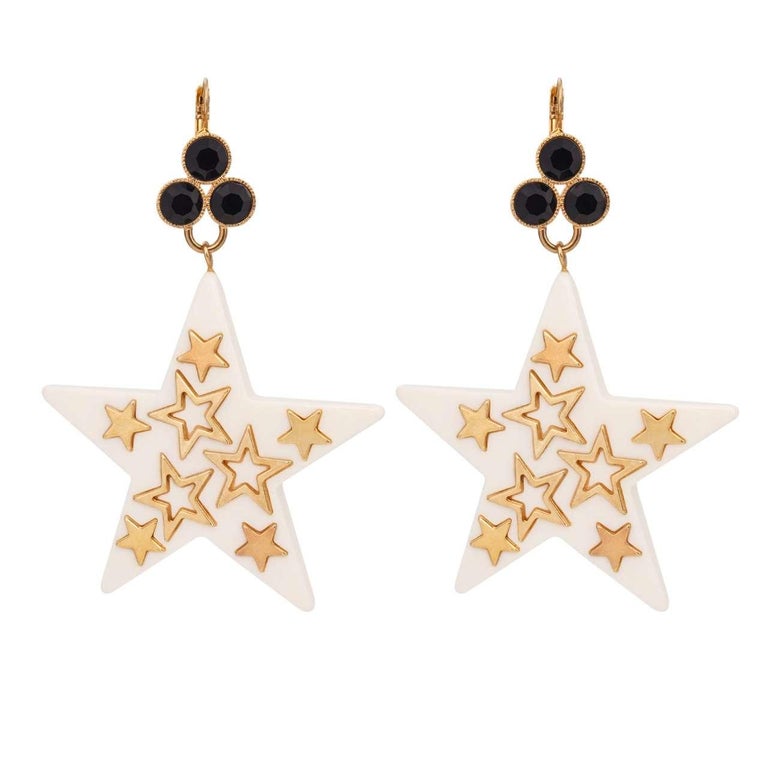 Dolce and Gabbana - Stelle Star Crystal Earrings White Gold Black For ...