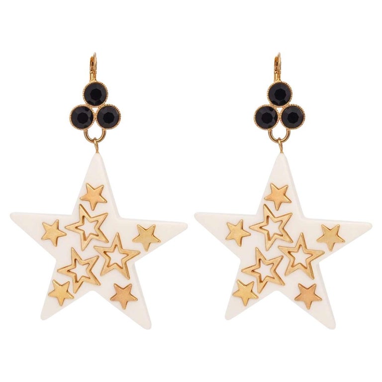 Dolce and Gabbana - Stelle Star Crystal Earrings White Gold Black For ...