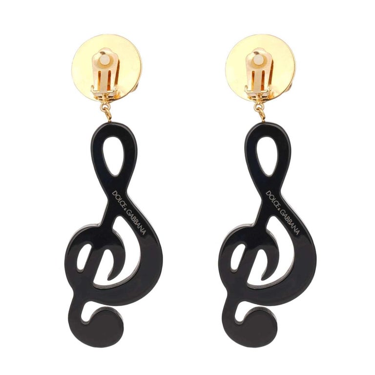 Dolce and Gabbana - Stelle Star Treble Clef Crystal Earrings Gold Black ...
