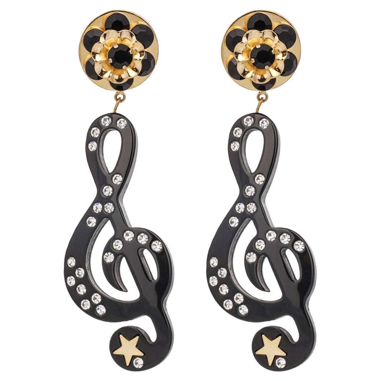 Dolce and Gabbana - Stelle Star Treble Clef Crystal Earrings Gold Black ...