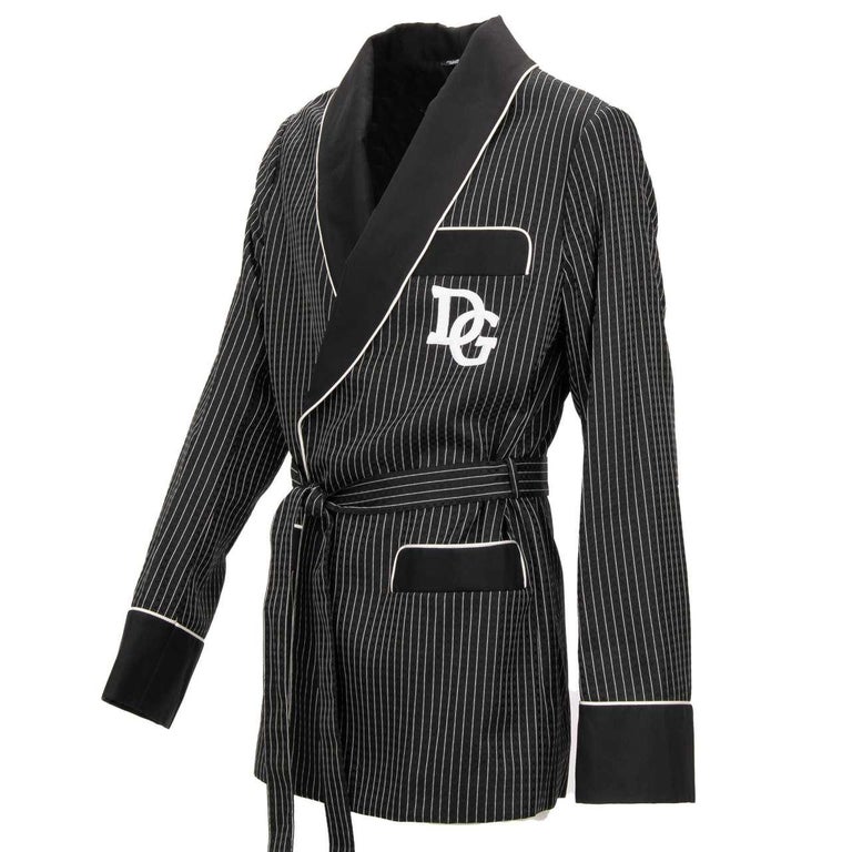 Dolce and Gabbana Striped Jacquard Robe Blazer DG Logo White Black 48 ...