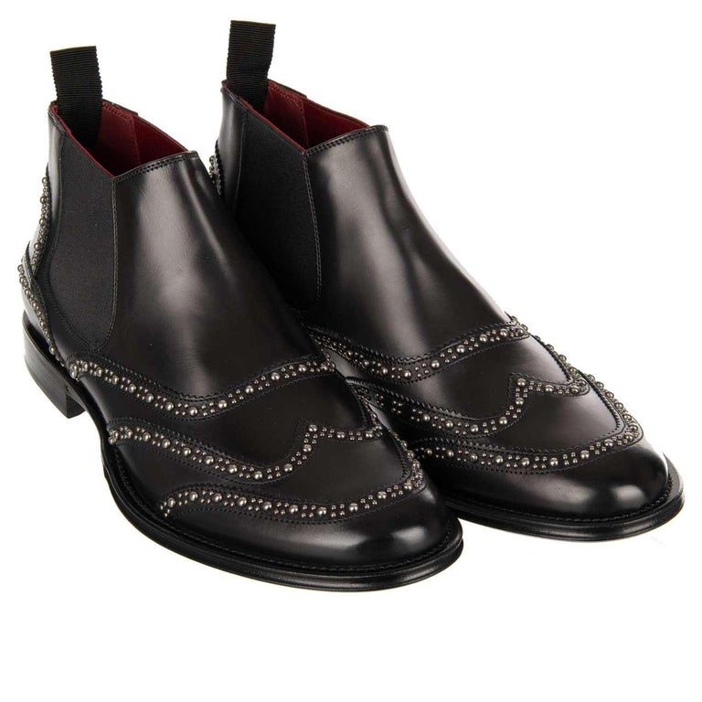 Dolce and Gabbana Studded Leather Ankle Boots Shoes MARSALA Black EUR ...