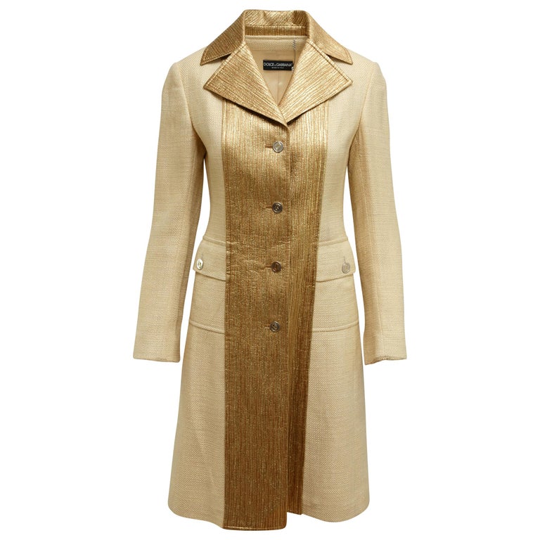 Dolce and Gabbana Tan and Gold Long Coat For Sale at 1stDibs