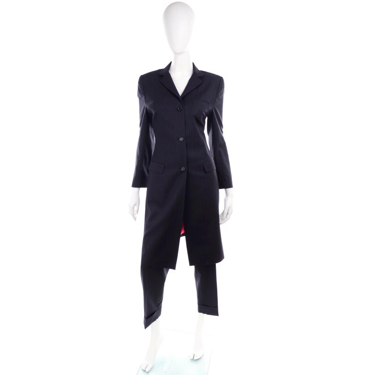 Dolce and Gabbana Tonal Pinstripe Cropped Trouser Suit W Long Jacket W ...