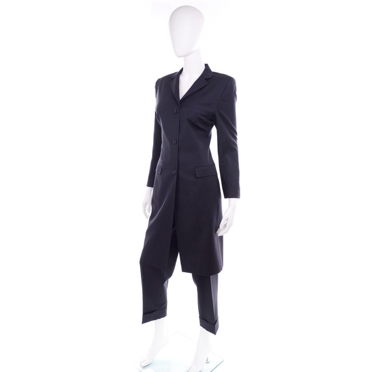 Dolce and Gabbana Tonal Pinstripe Cropped Trouser Suit W Long Jacket W ...