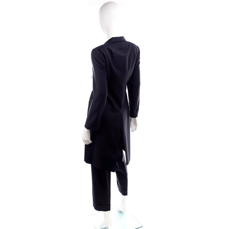 Dolce and Gabbana Tonal Pinstripe Cropped Trouser Suit W Long Jacket W ...