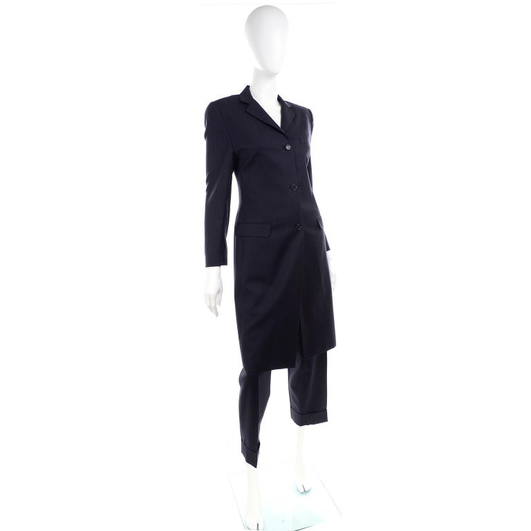 Dolce and Gabbana Tonal Pinstripe Cropped Trouser Suit W Long Jacket W ...