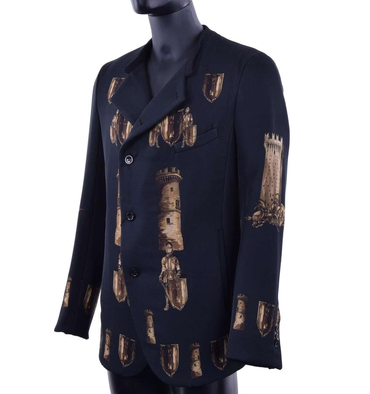 Dolce and Gabbana - Tower and Armour Print Coat Black For Sale at ...