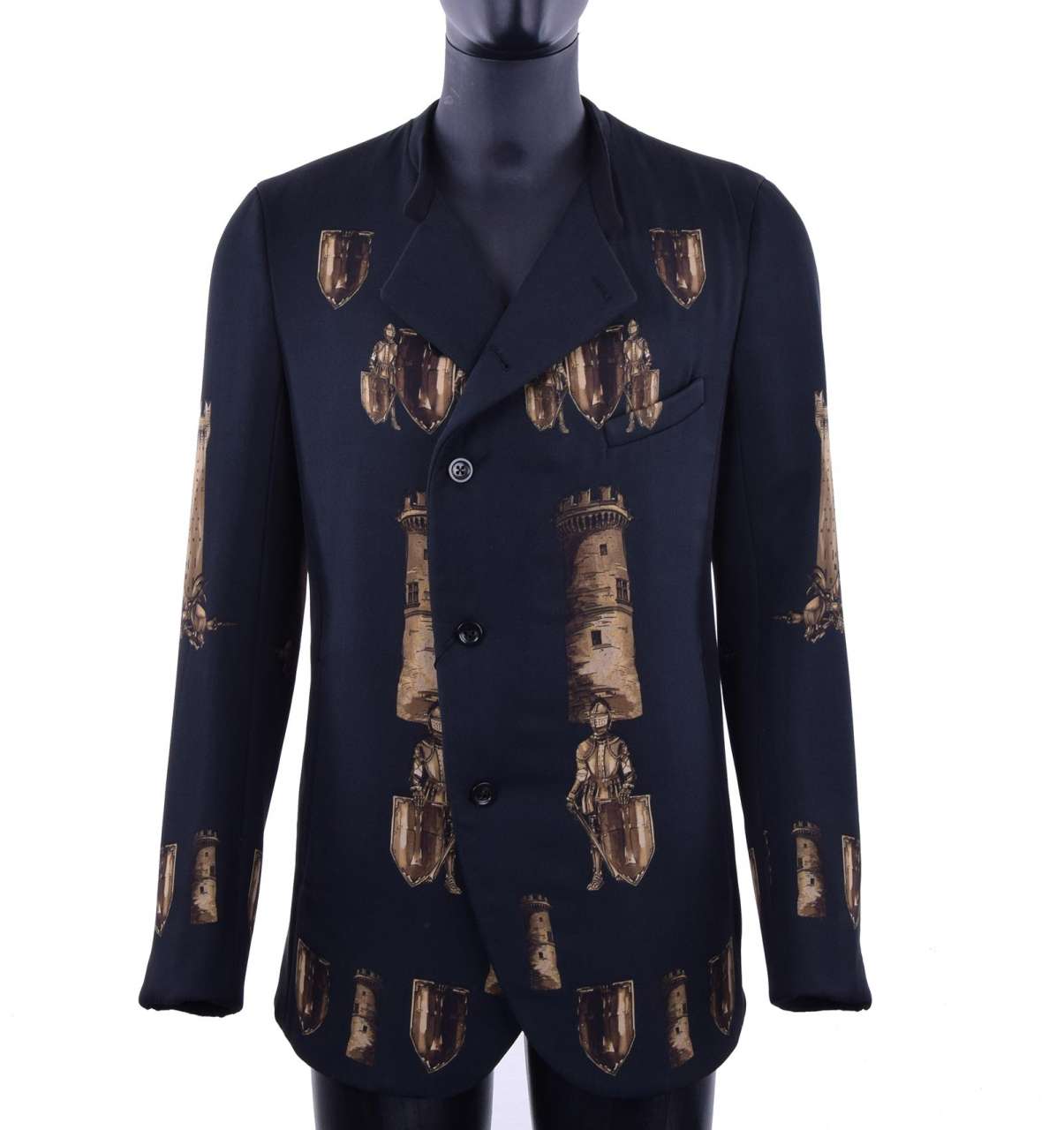 Dolce and Gabbana - Tower and Armour Print Coat Black For Sale at ...