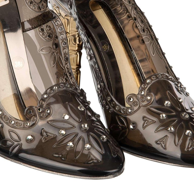 Dolce and Gabbana Transparent Cinderella PVC Crystals Pumps Brown 38.5 ...