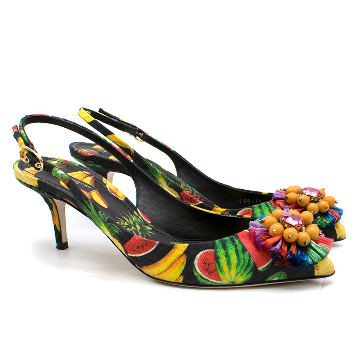 Dolce and Gabbana Tropical Print Slingback Kitten Heel Sandals SIZE 41 ...