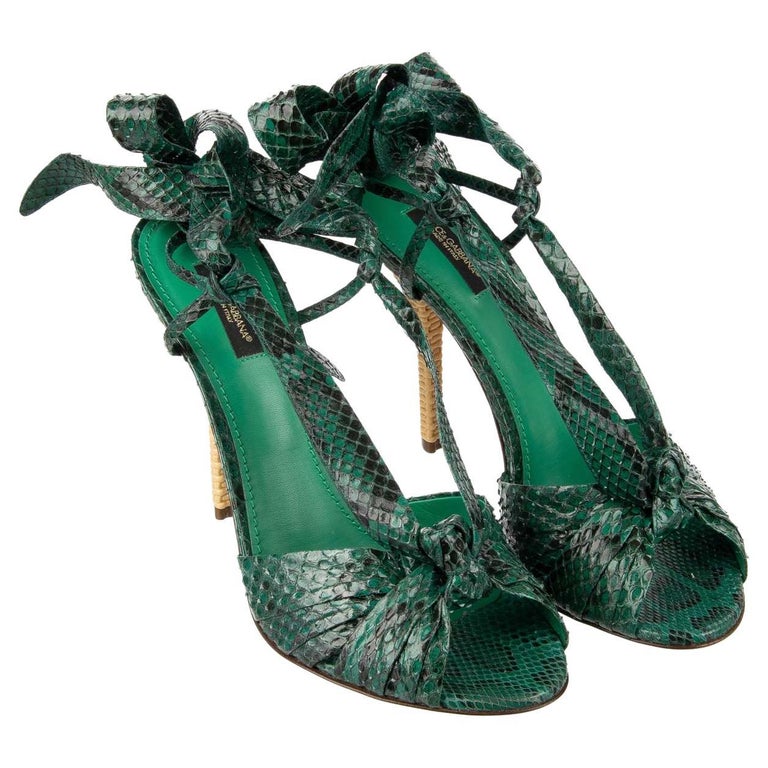 Dolce and Gabbana Tropical Snake Leather Straps Sandals Heels KEIRA ...