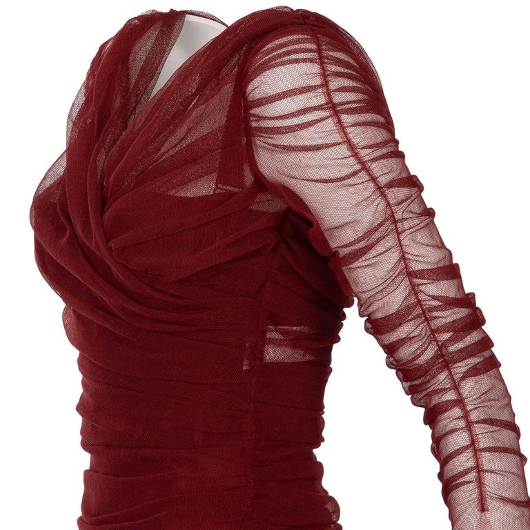 Dolce and Gabbana - Tulle Pencil Stretch Dress Bordeaux Red IT 40 at ...