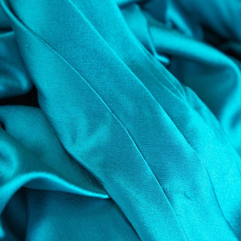 Dolce and Gabbana Turquoise Blue Silk Satin Ruched Maxi Dress L at ...