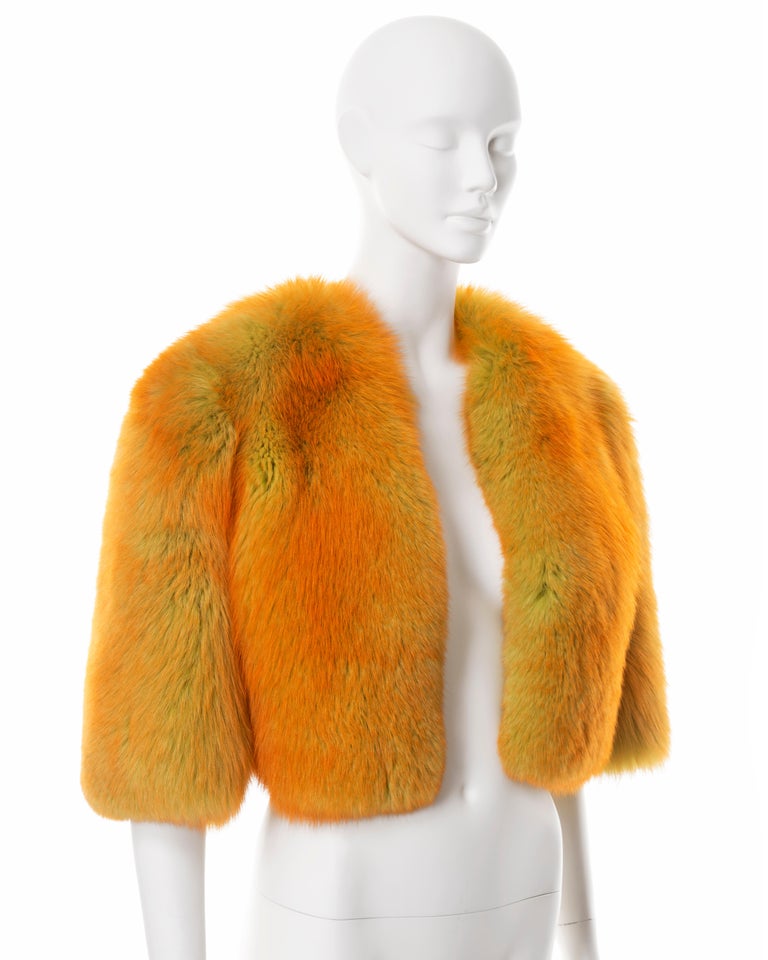 Dolce and Gabbana two-tone orange and lime fox fur cropped jacket, fw ...
