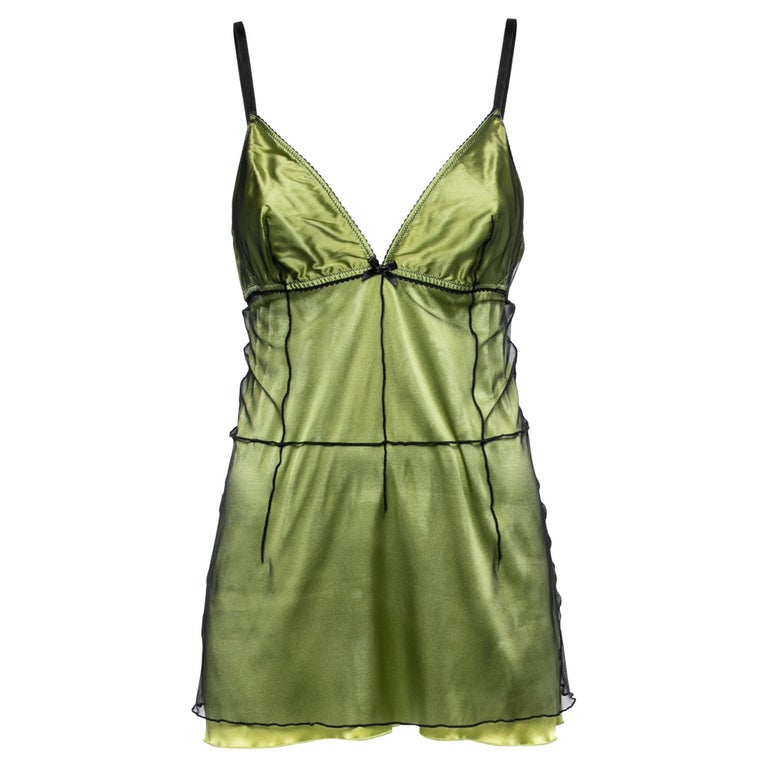 Dolce and Gabbana Underwear Green Silk and Tulle Sleeveless Camisole XL ...