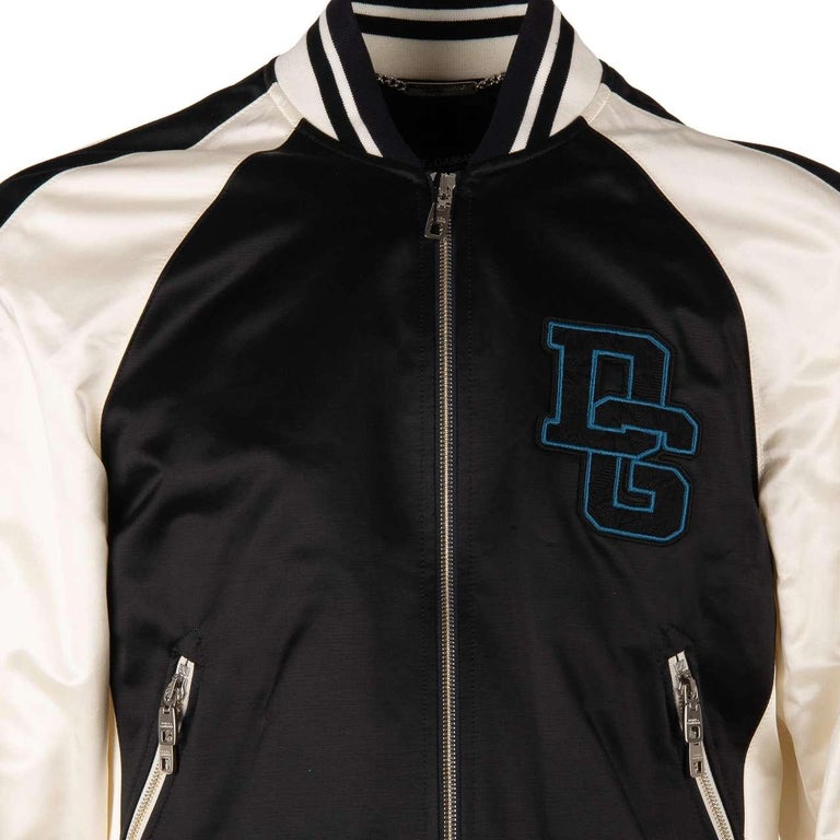 Dolce and Gabbana - Varsity Jacket with DG Logo and Zips Black White 54 ...