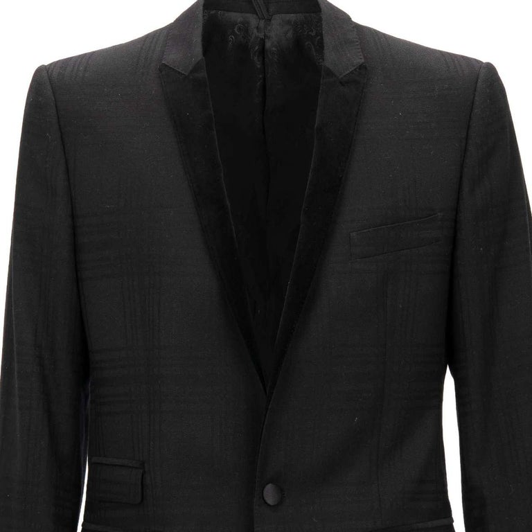 Dolce and Gabbana Velvet Collar Checked Wool Tuxedo Blazer Black 48 38 ...