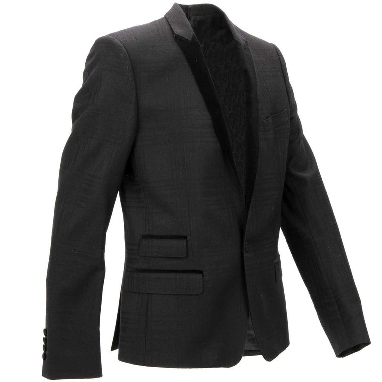 Dolce and Gabbana Velvet Collar Checked Wool Tuxedo Blazer Black 48 38 ...