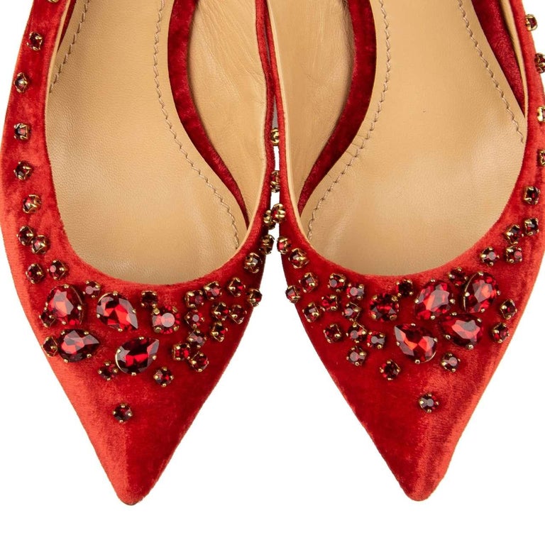 Dolce and Gabbana - Velvet Crystal Slingbacks Pumps BELLUCI Red 38.8 ...